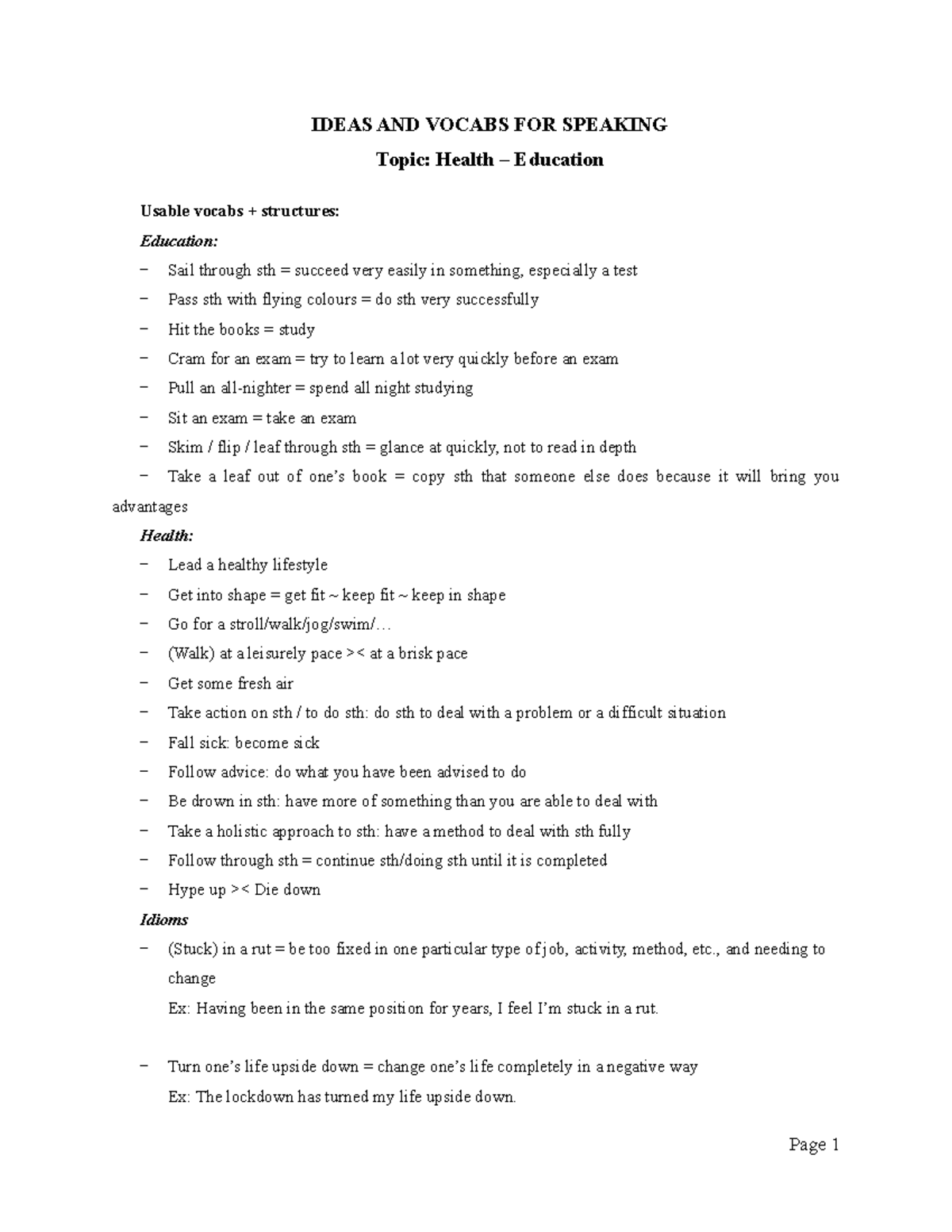 Lesson 17 - Speaking - Health - Education - IDEAS AND VOCABS FOR ...