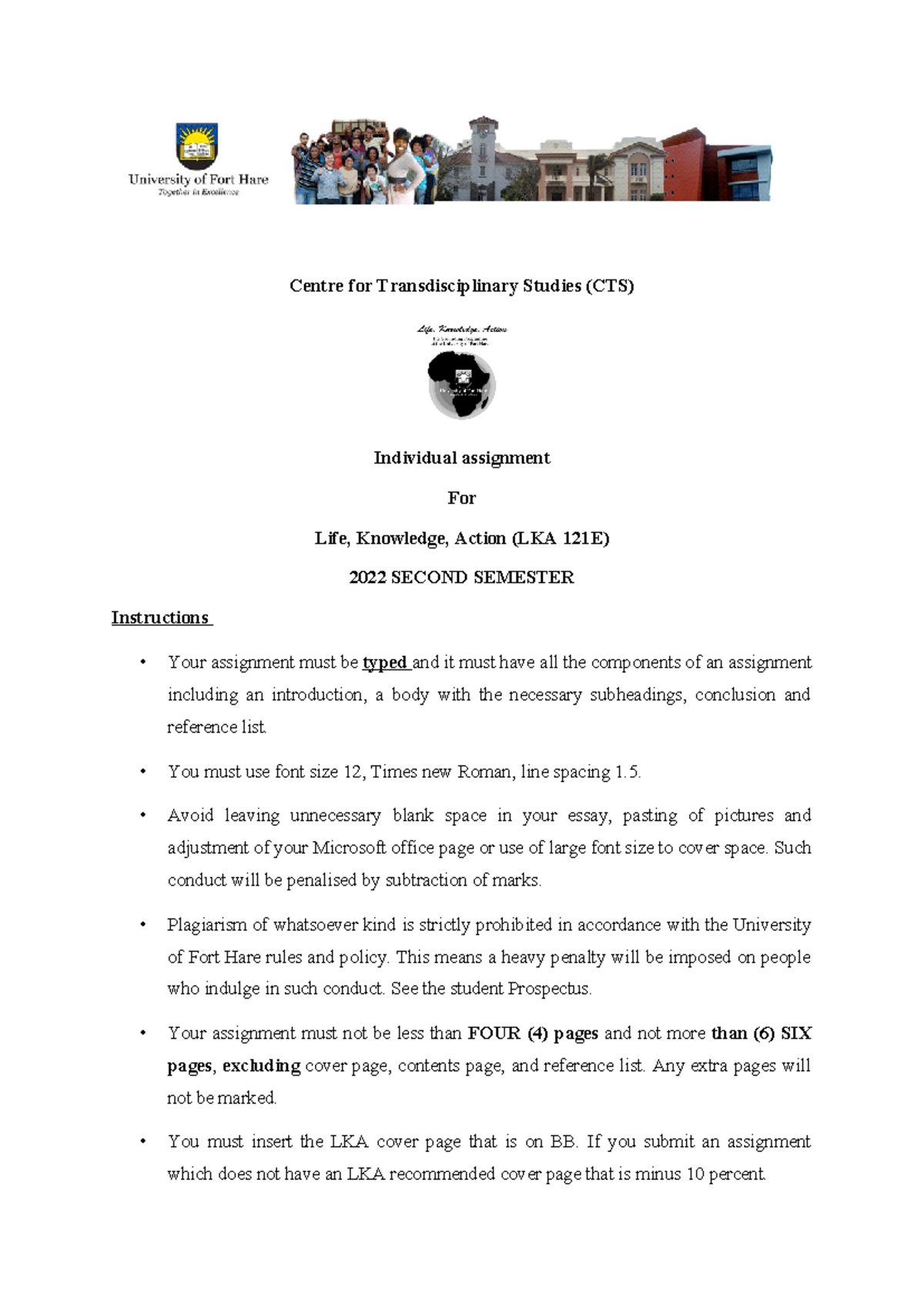 LKA Assignment 2022 - assign - Centre for Transdisciplinary Studies (CTS) Individual assignment ...