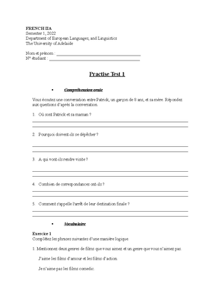 French IB Oral Test-1 - French IB Oral Test Your oral test will take ...