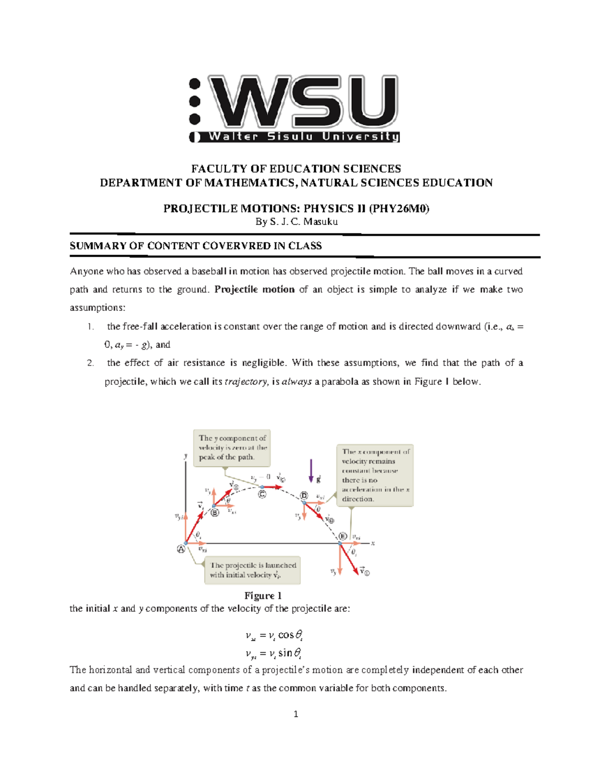 Tutorial 1 (Projectile Motion) - FACULTY OF EDUCATION SCIENCES ...