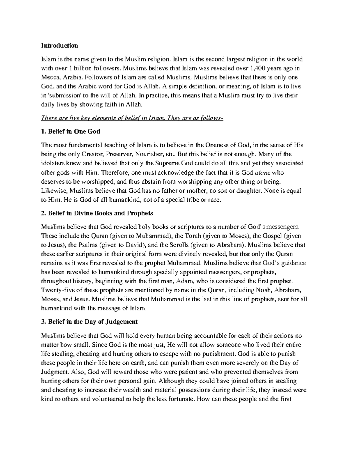 Assignment 5 - Islam - Introduction Islam is the name given to the ...