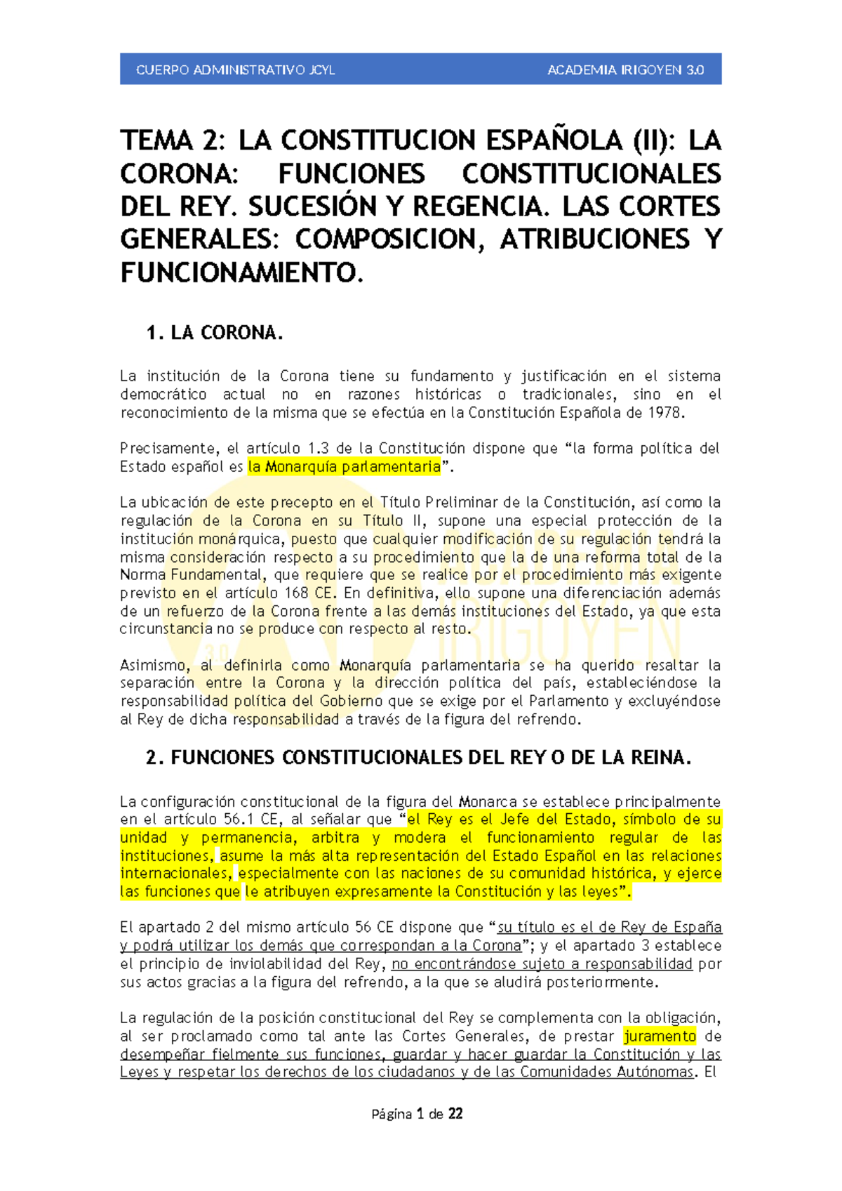 TEMA 2 LA Constitucion Espanola II LA Corona Funciones Constitucionales ...
