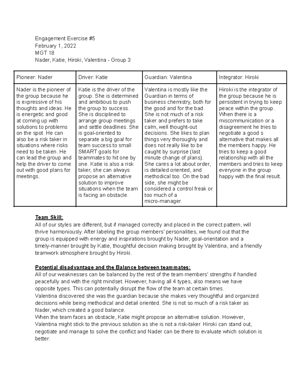 Pioneer, Driver, Guardian, Integrator - Engagement Exercise # February ...