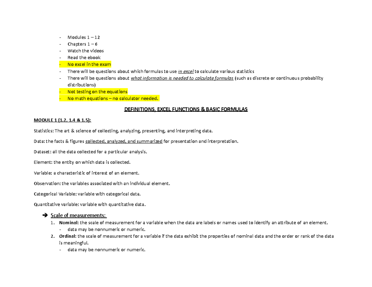 Study Guide - Modules 1 – 12 Chapters 1 – 6 Watch the videos Read the ...