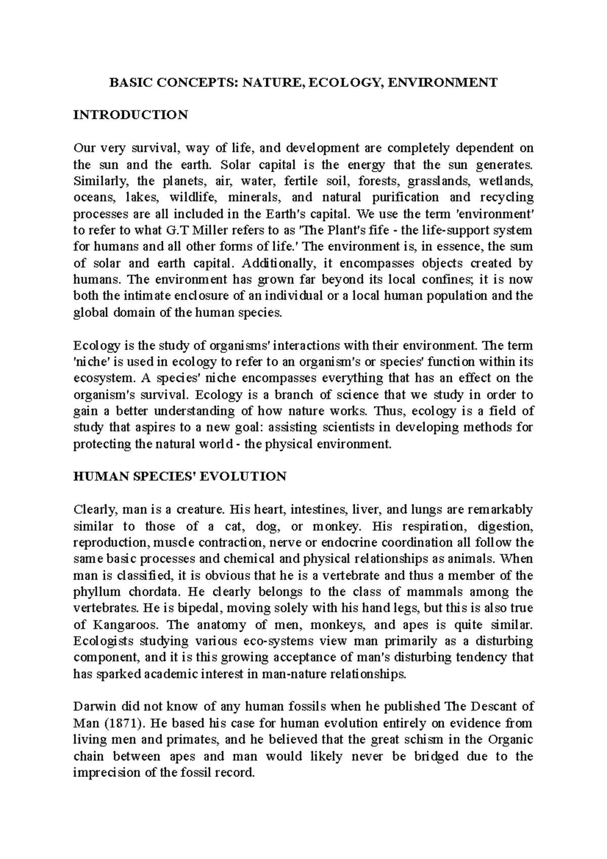 Basic Concepts Nature, Ecology, Environment - BASIC CONCEPTS: NATURE ...