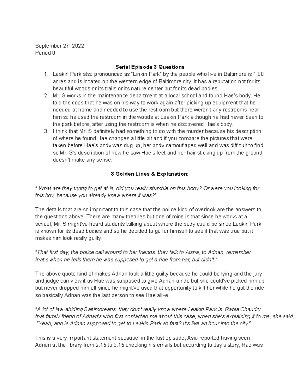 Serial Episode 3 Questions - September 27, 2022 Period 0 Serial Episode ...