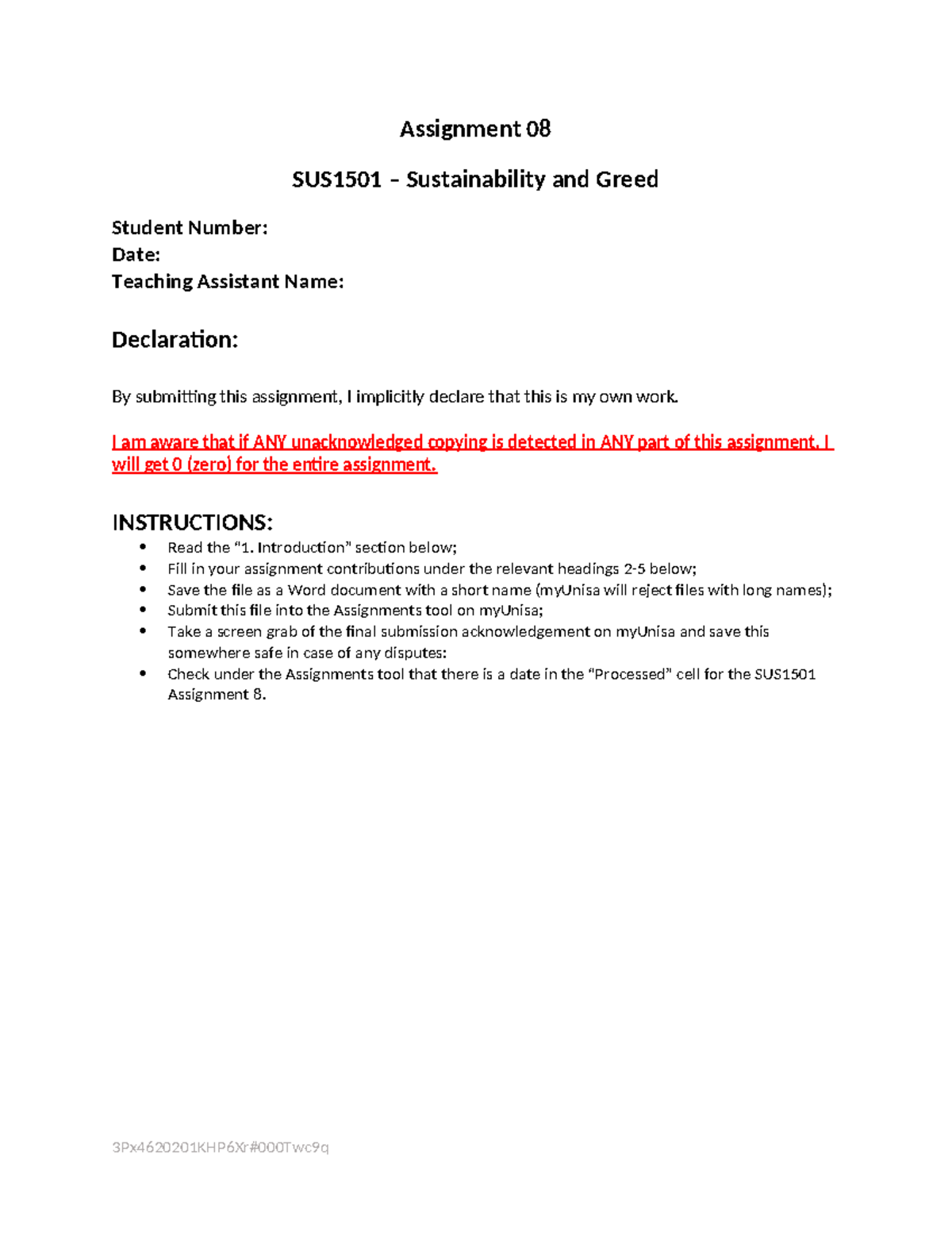 Assessment 8 - 588674 - Assignment 08 SUS1501 – Sustainability and ...