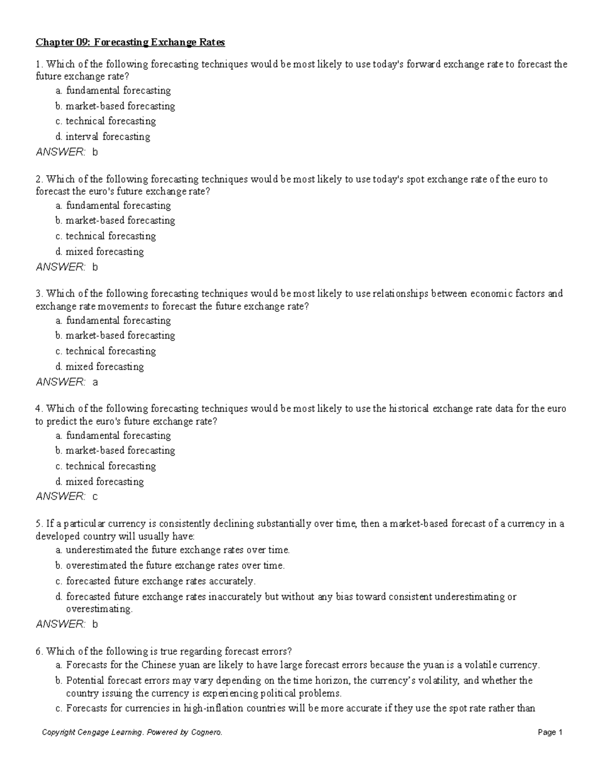 Chapter 09 Forecasting Exchange Rates - 1. Which of the following ...