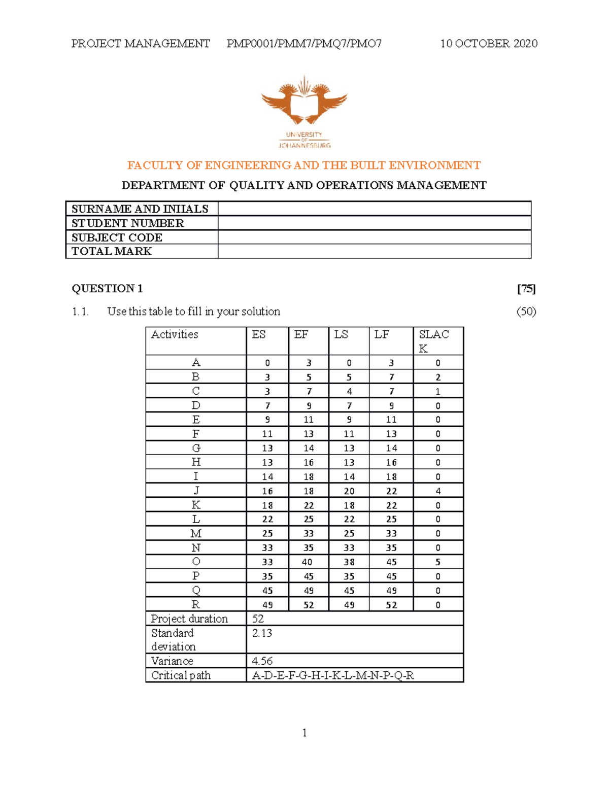 Project management - PROJECT MANAGEMENT PMP0001/PMM7/PMQ7/PMO7 10 ...