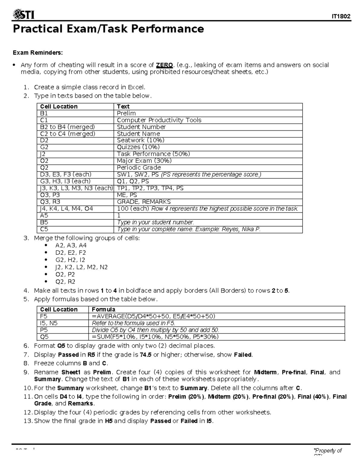 08 Task Performance 1(16) - IT 08 Task *Property of STI Practical Exam ...