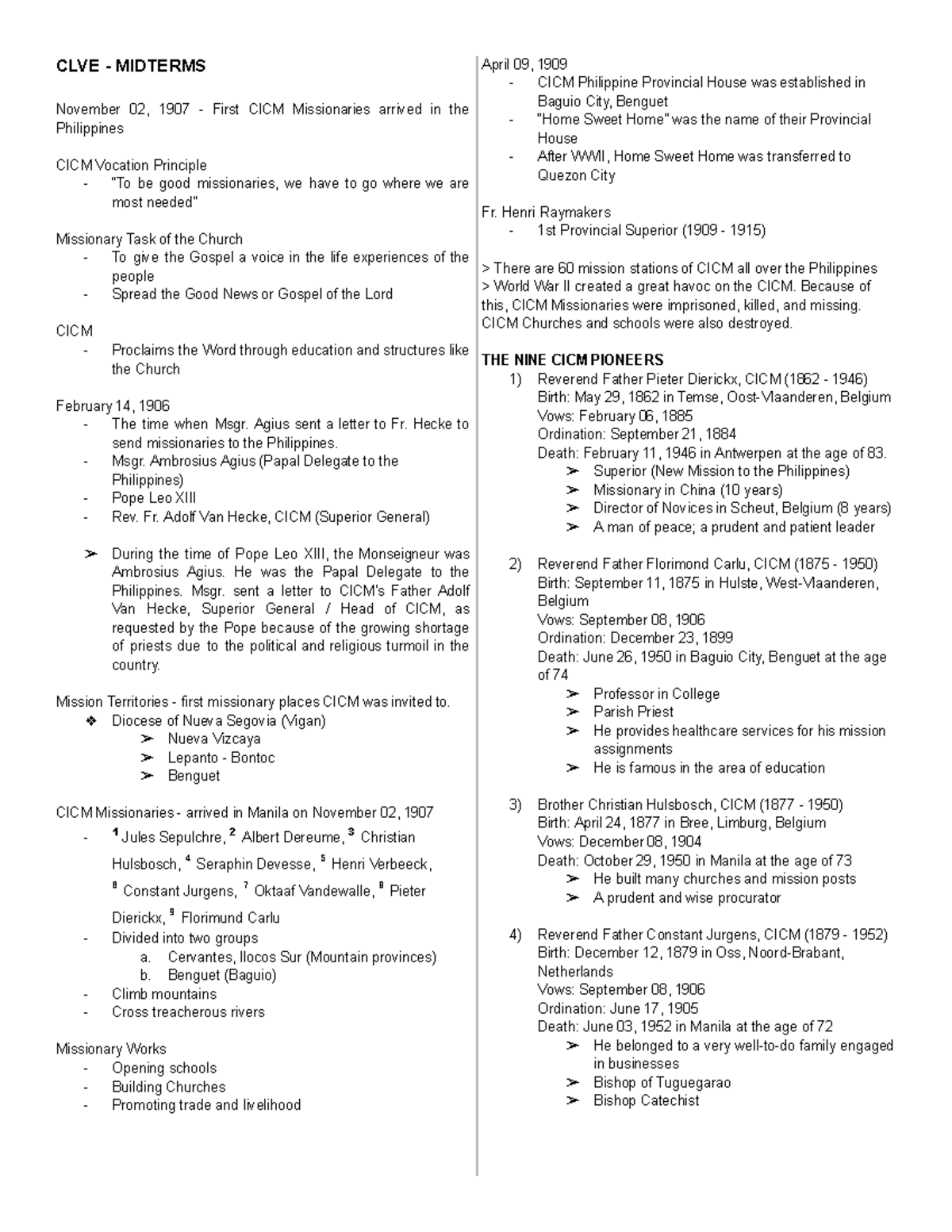 CLVE- Midterms - nts - CLVE - MIDTERMS November 02, 1907 - First CICM ...