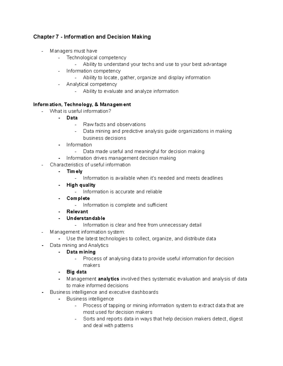 GMS200 Chapter 7 Notes - Information and Decision Making - Chapter 7 ...