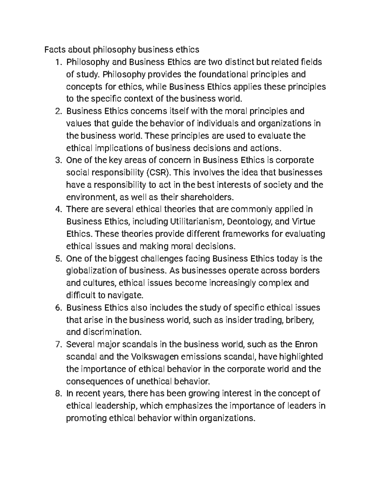 Summary and facts of the philosophy business ethics - Facts about ...