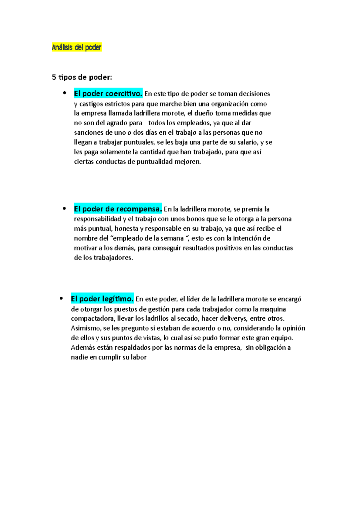 Análisis del poder- Carla - Análisis del poder 5 tipos de poder: El ...