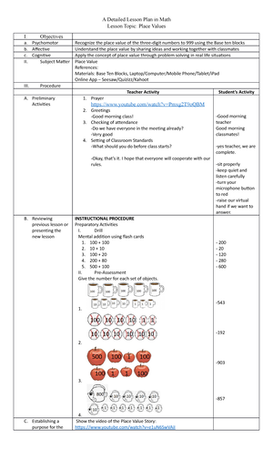 Lesson Plan for Operations on Whole Numbers - A Detailed Lesson Plan in ...