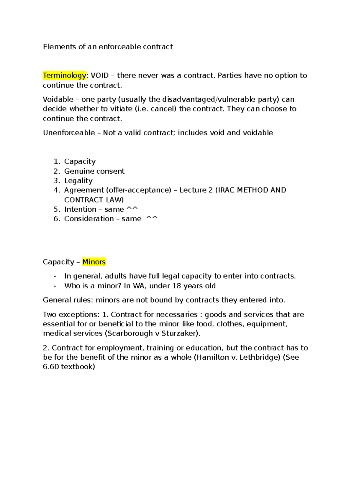 (3) Elements of an enforceable contract (lecture 3) final - Elements of ...