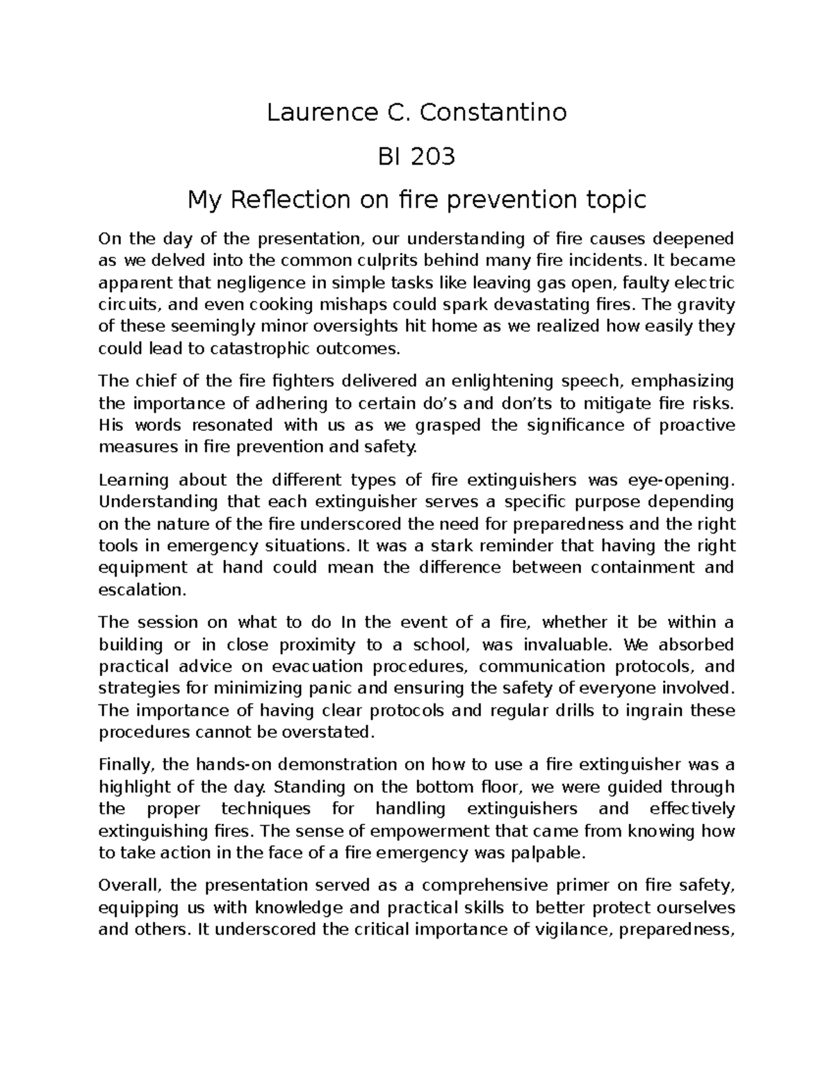 Reflection - Laurence C. Constantino BI 203 My Reflection on fire ...