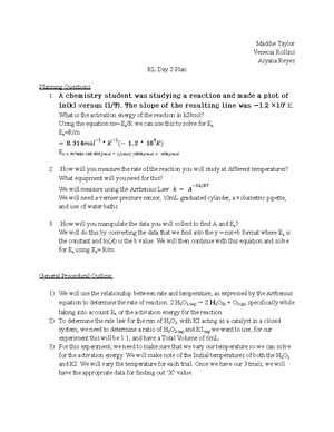 Rate Laws Full Lab Report - Klautzsch 1 Mikey Klautzsch Chemistry Lab L ...