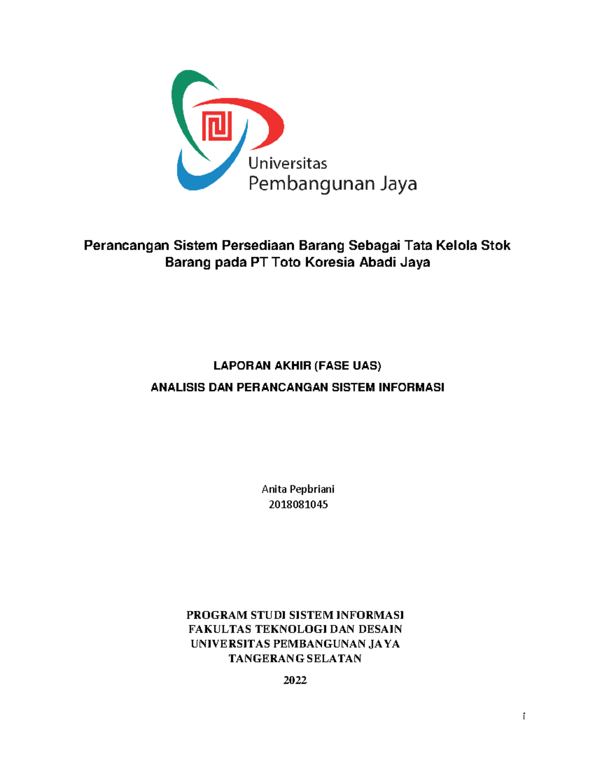 UAS APSI Persediaan Barang - i Perancangan Sistem Persediaan Barang Sebagai Tata Kelola Stok ...