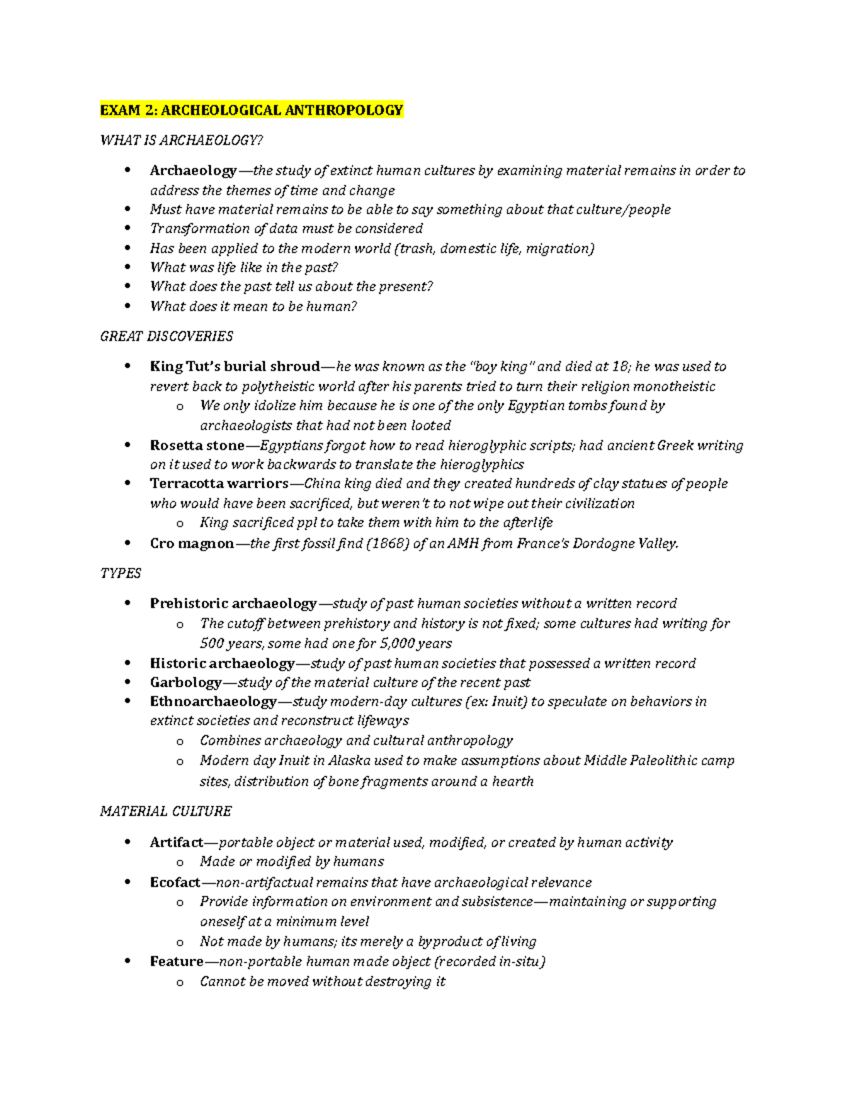 ANT-exam 2 materials - Lecture notes Archeological Anthropology unit ...