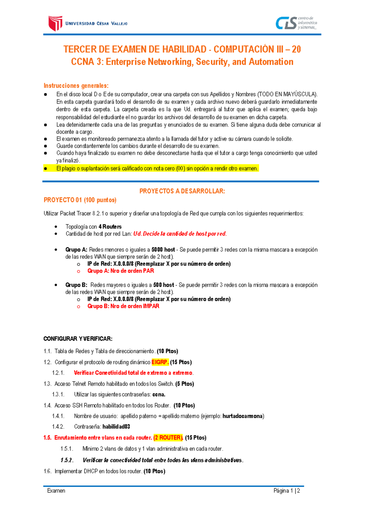2024 08 CIII-20 Tercer Examen de Habilidad - Examen Página 1 | 2 TERCER ...