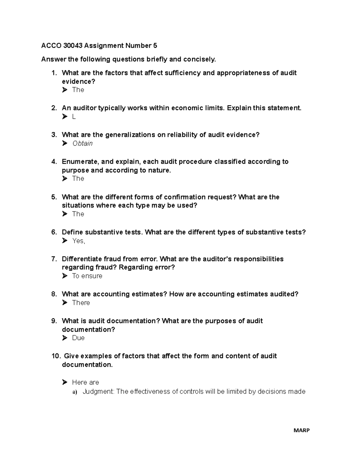 Asss 5 - Asss 5Asss 5 - ACCO 30043 Assignment Number 5 Answer the ...