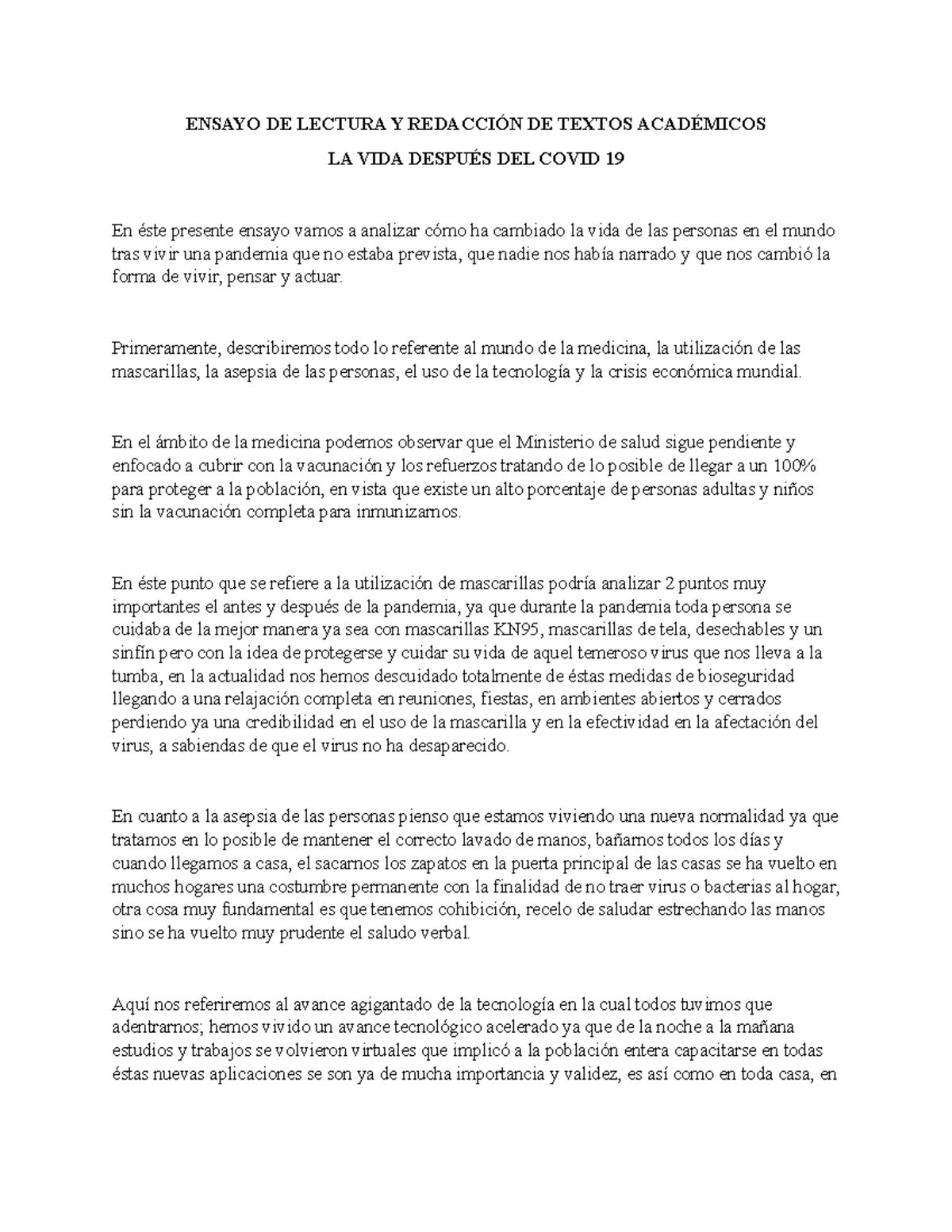 Ensayo de Lectura Y Redacción de Textos Académicos - ENSAYO DE LECTURA ...