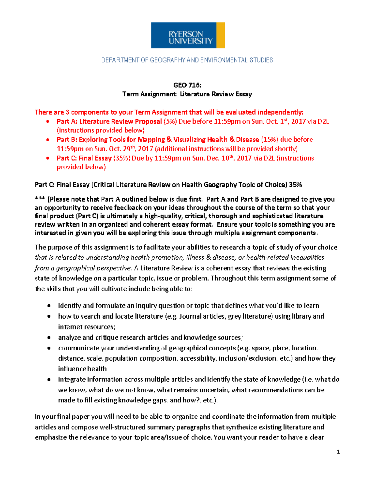 Instructions Term Assignment Lit Review Essay - DEPARTMENT OF GEOGRAPHY ...
