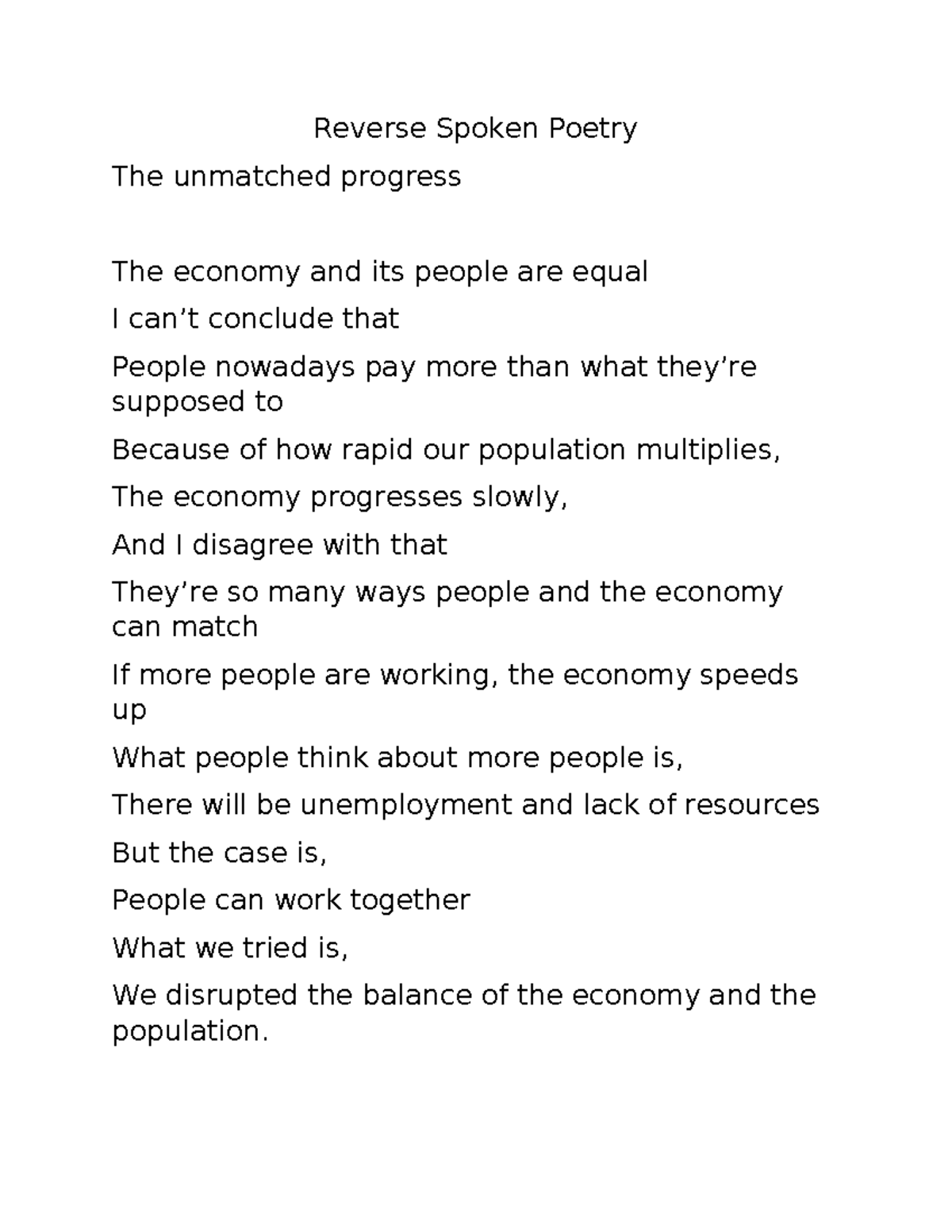 Reverse Spoken Poetry - Studocu