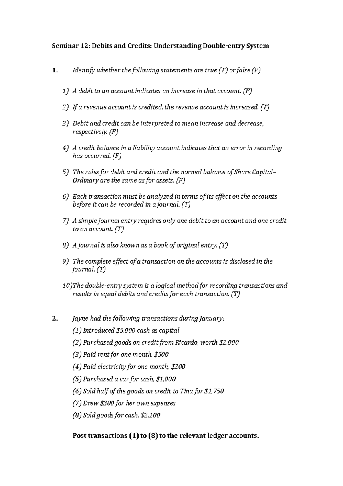 Seminar 12 - Debits and Credits Understanding Double-Entry Solutions ...