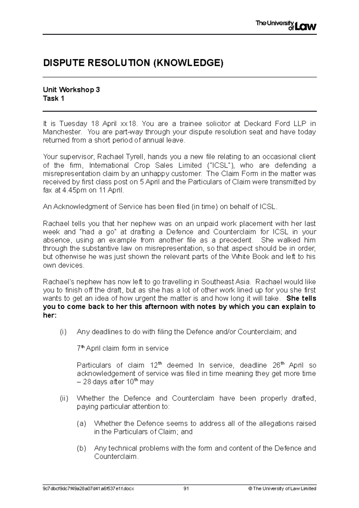 2223 dis ws03 ce02 task01 - DISPUTE RESOLUTION (KNOWLEDGE) Unit ...