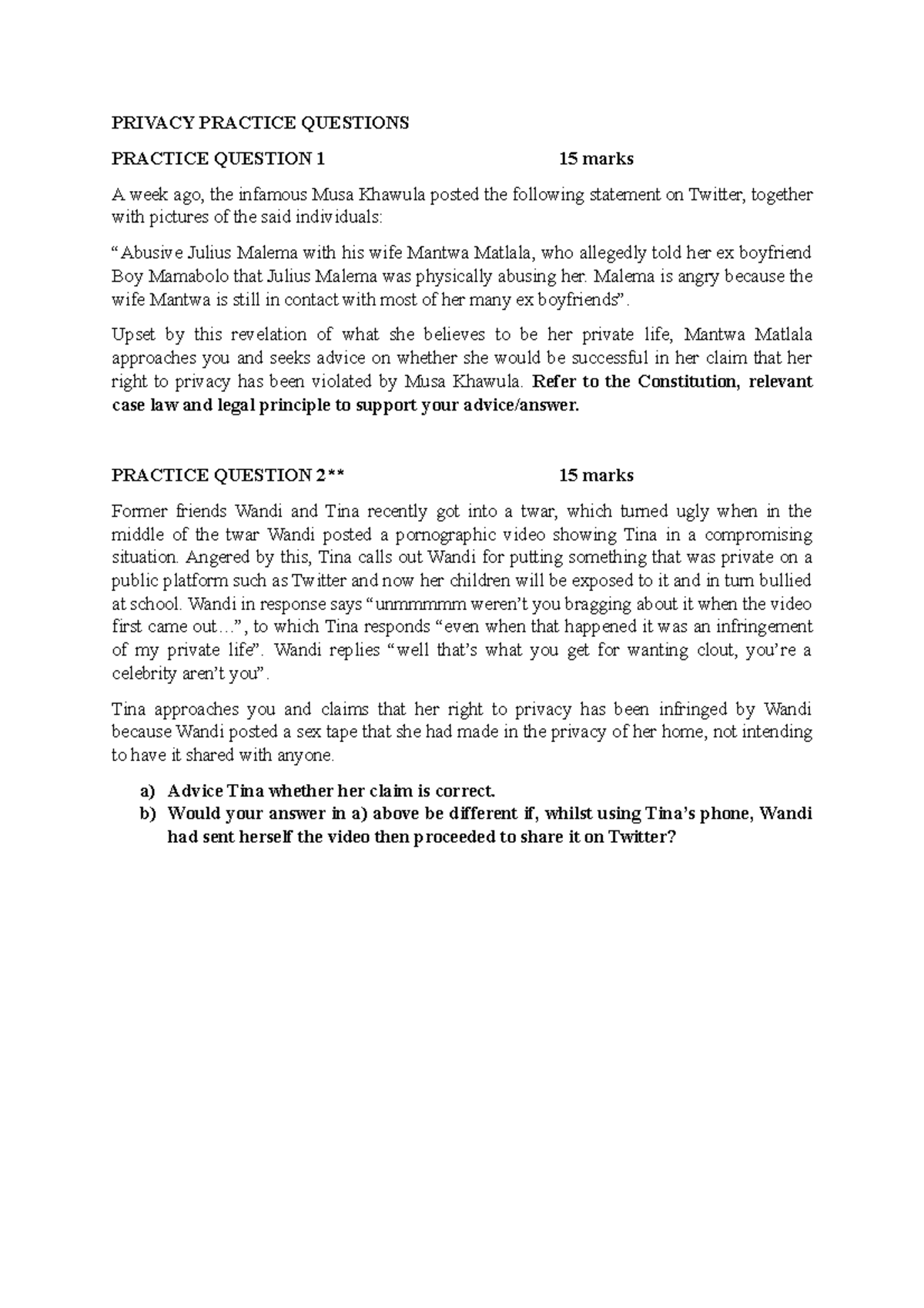 Privacy SERs Practice Questions - PRIVACY PRACTICE QUESTIONS PRACTICE ...