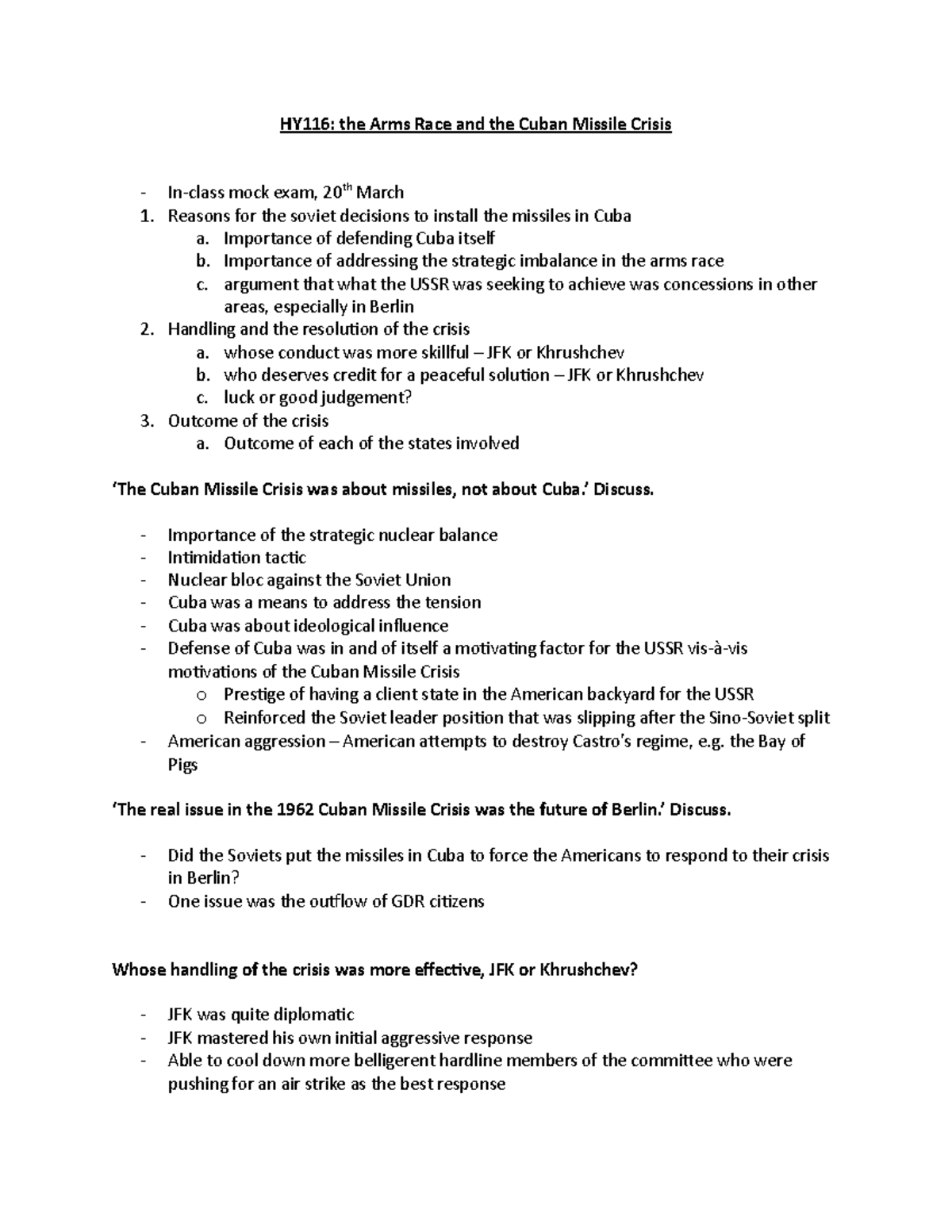 HY116- Cuban Missile Crisis - HY116: the Arms Race and the Cuban ...
