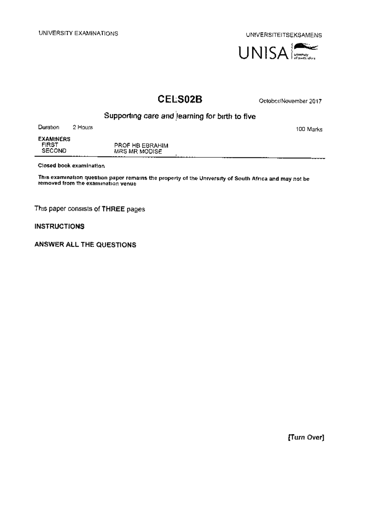 EXAM queation paper - Unisa - Studocu