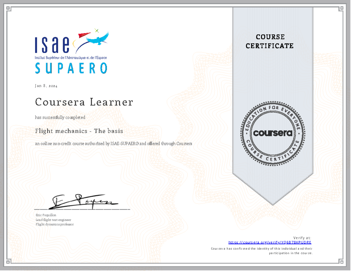 Coursera certificate basic - J a n 8 , 2 02 4 C oursera L ea rn er ...