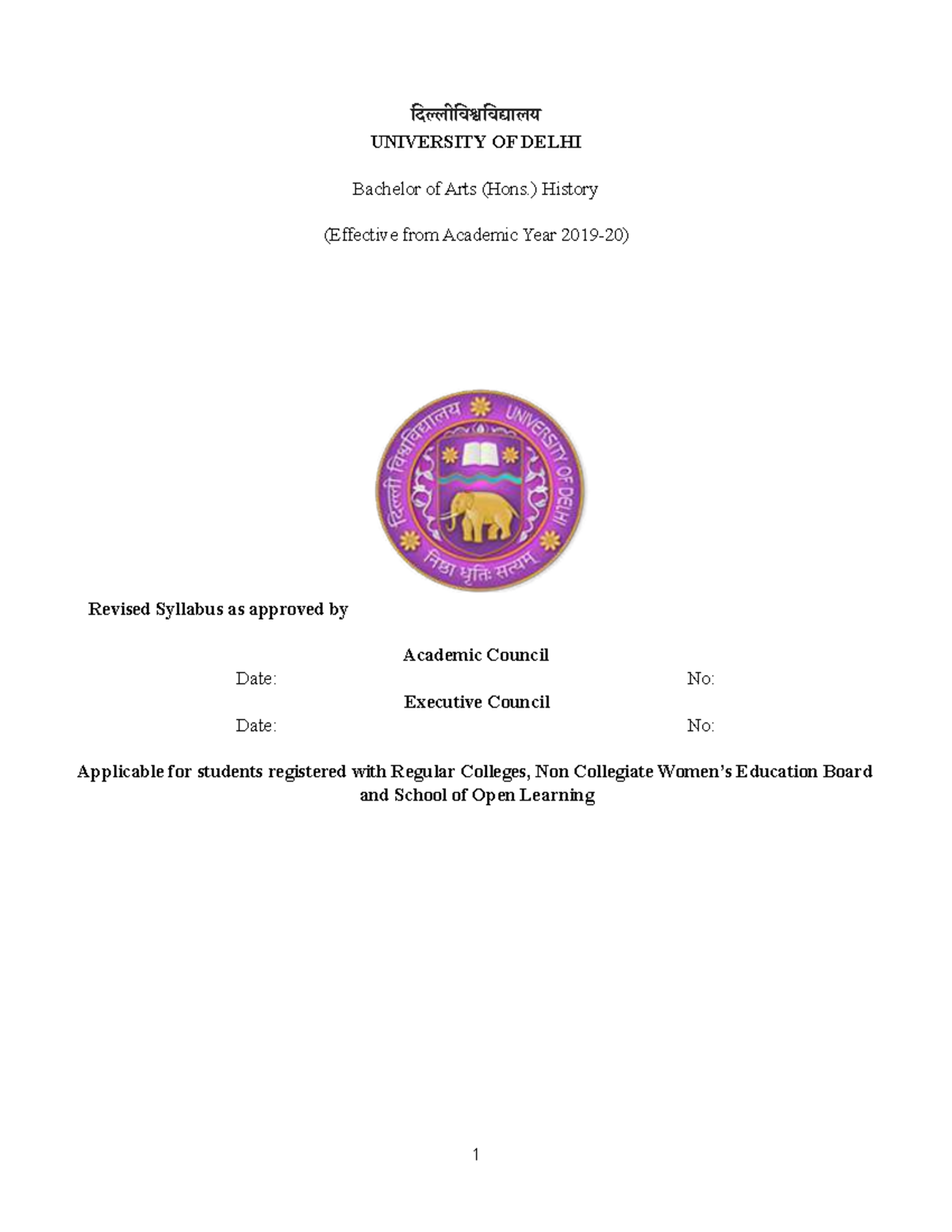 History BA Hons locf - sem vi - !द#ी%व'%व(ालय UNIVERSITY OF DELHI ...