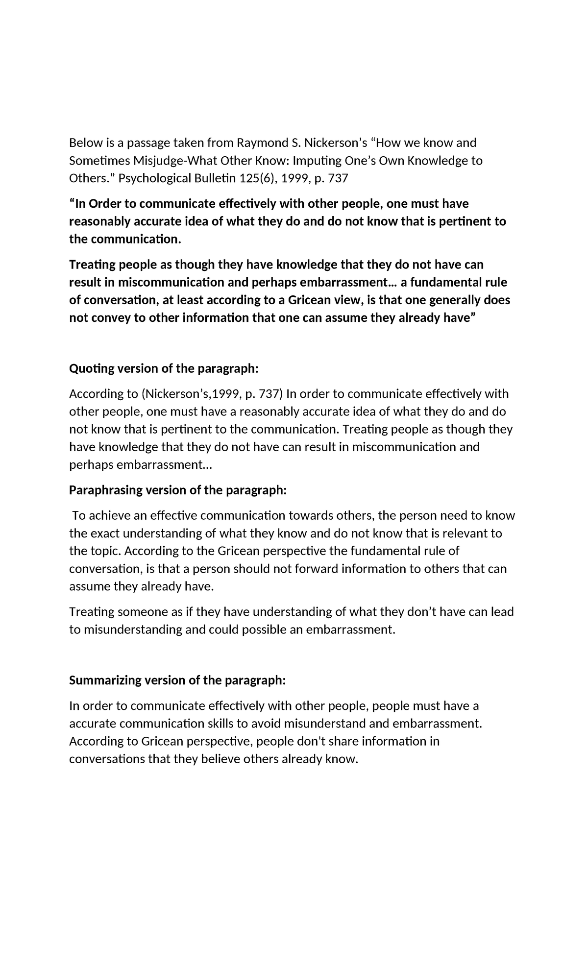 English - ha ha - Below is a passage taken from Raymond S. Nickerson’s ...