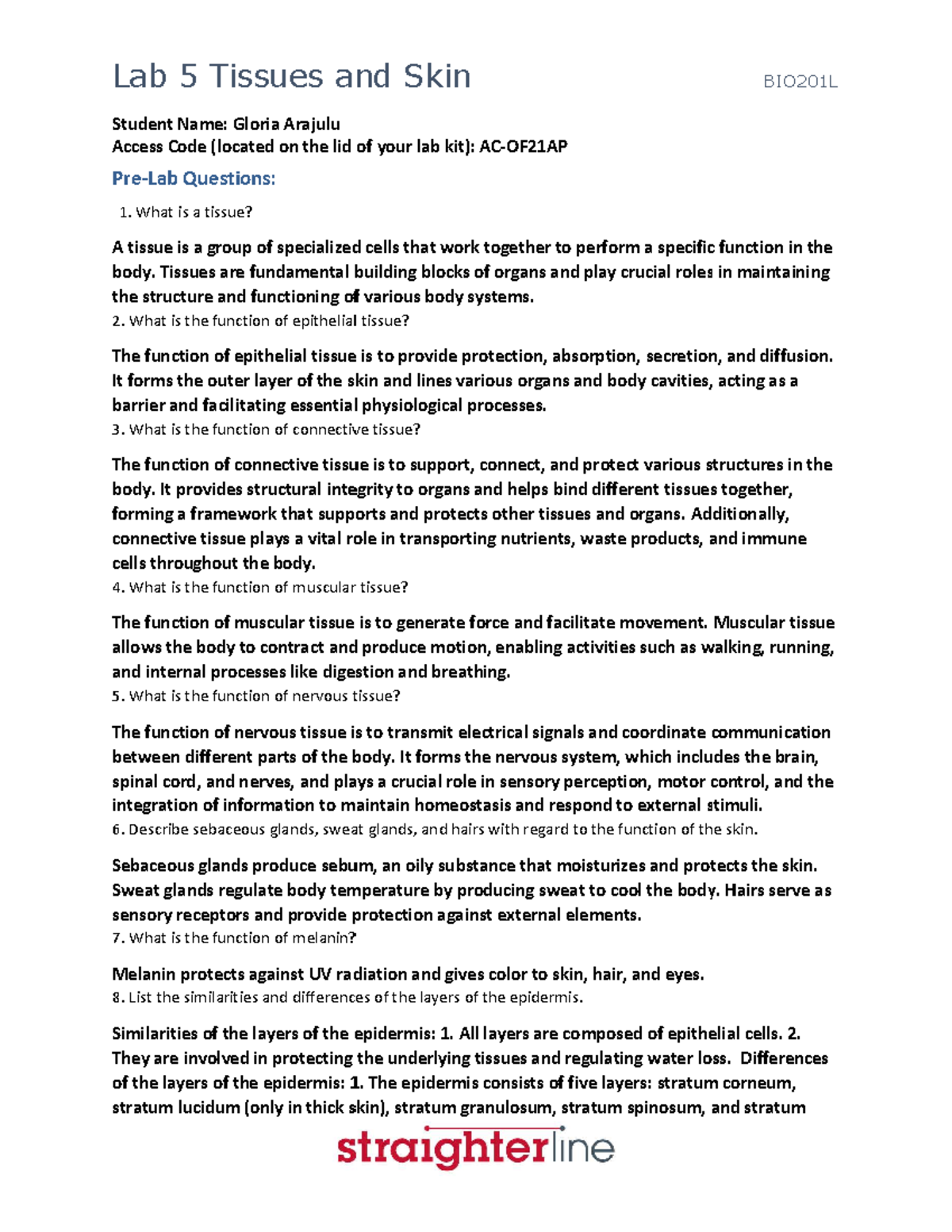 Lab4 - anatomy 1 and 2 lab stuff - Student Name: Gloria Arajulu Access Code (located on the lid ...