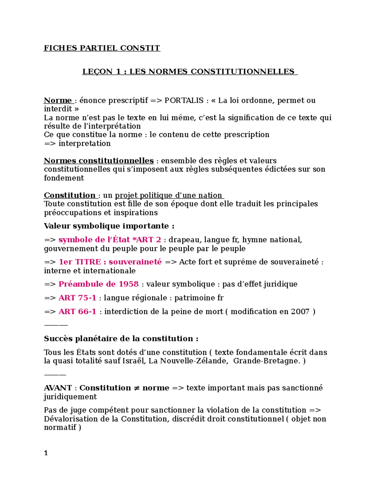 Fiche Constit - FICHES PARTIEL CONSTIT LEÇON 1 : LES NORMES ...