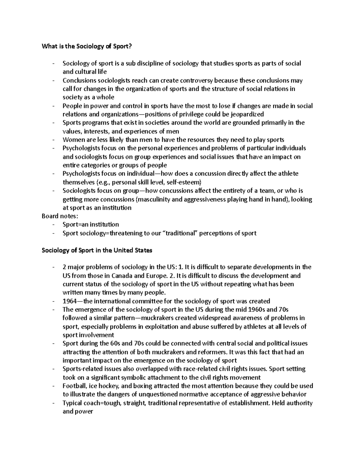 Sociology of Sports - lecture notes and reading notes from in class ...