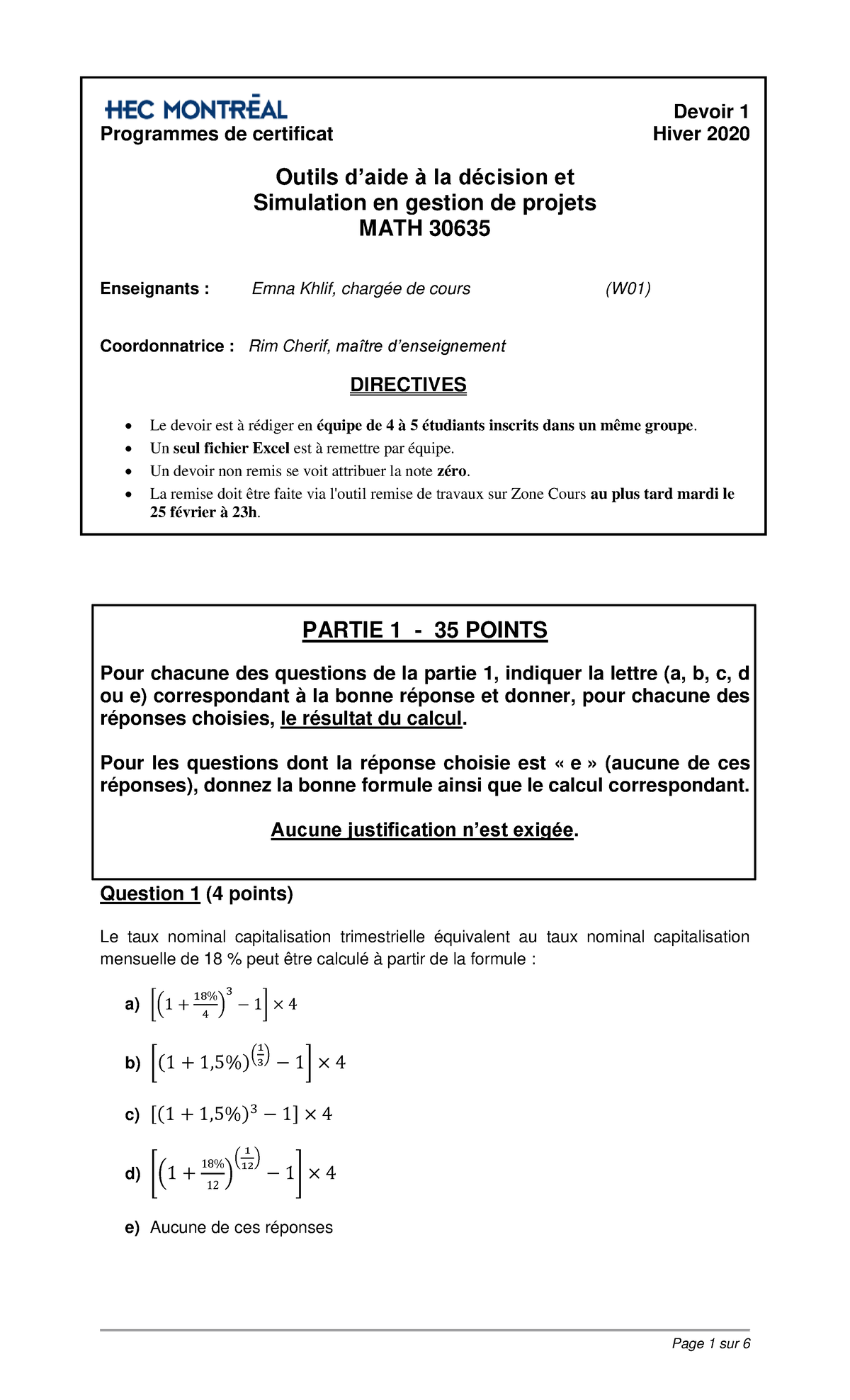 30635-Devoir 1 Sol H20 - Solution Devoir 1 H2020 - 3063510 - Warning: TT: undefined function: 32 ...