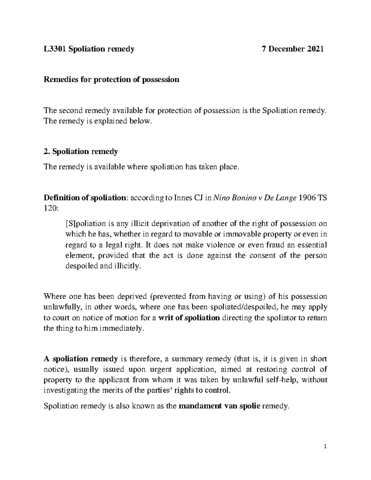 L3301 notes Week 6 Lesson 2 Spoliation remedy - L3301 Spoliation remedy ...