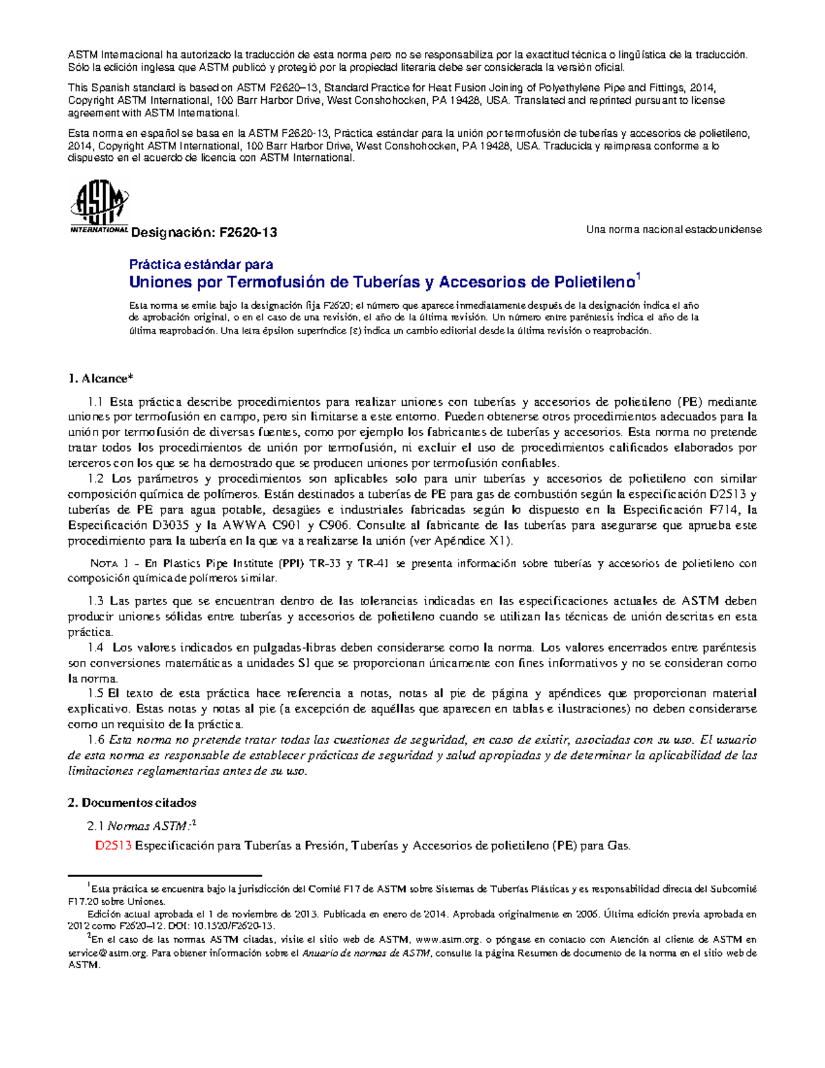 ASTM F2620 13 Espanol Norma Tecnica Fusion Polietileno - ASTM ...