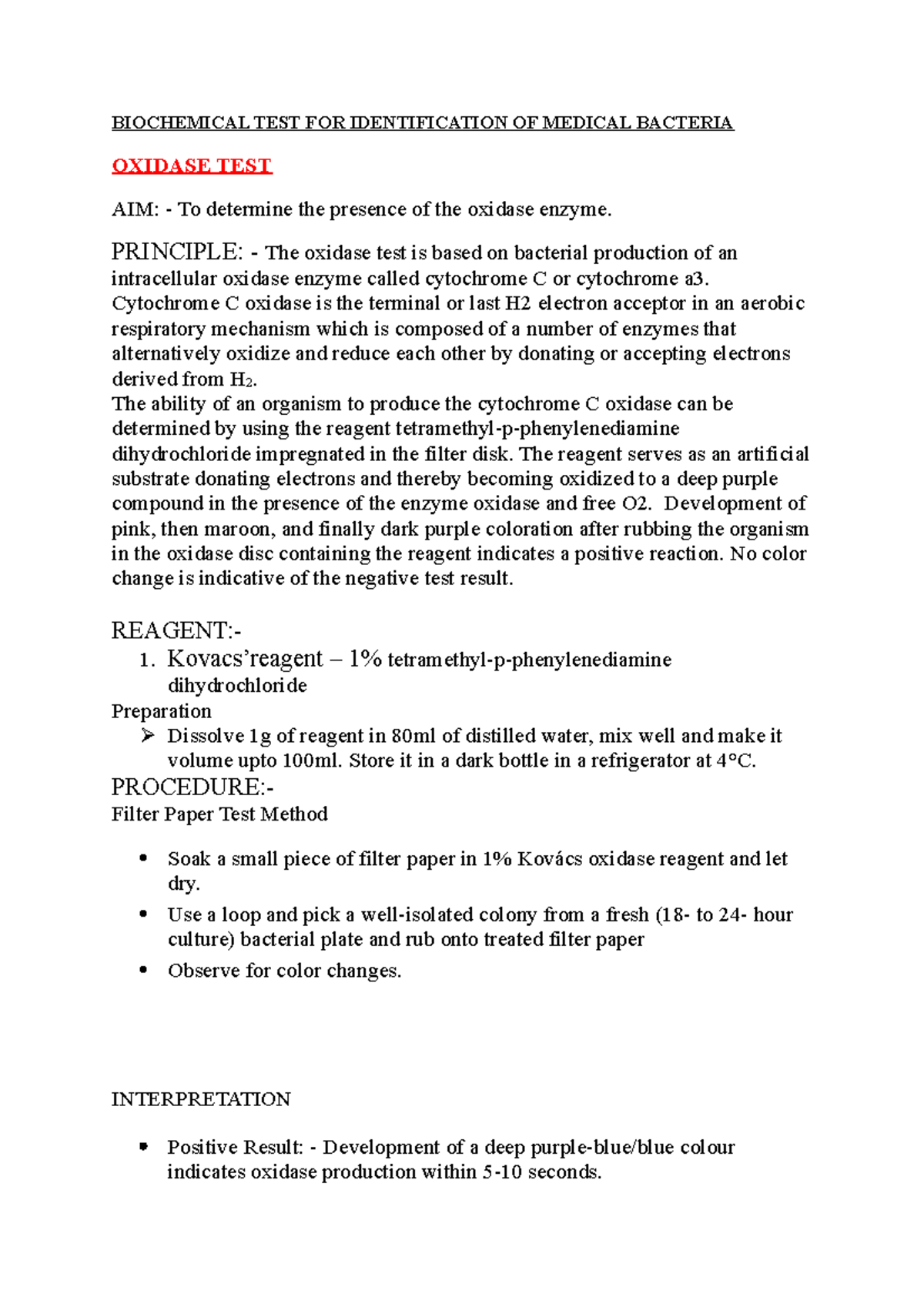 Biochemical test for identification of medically important bacteria ...