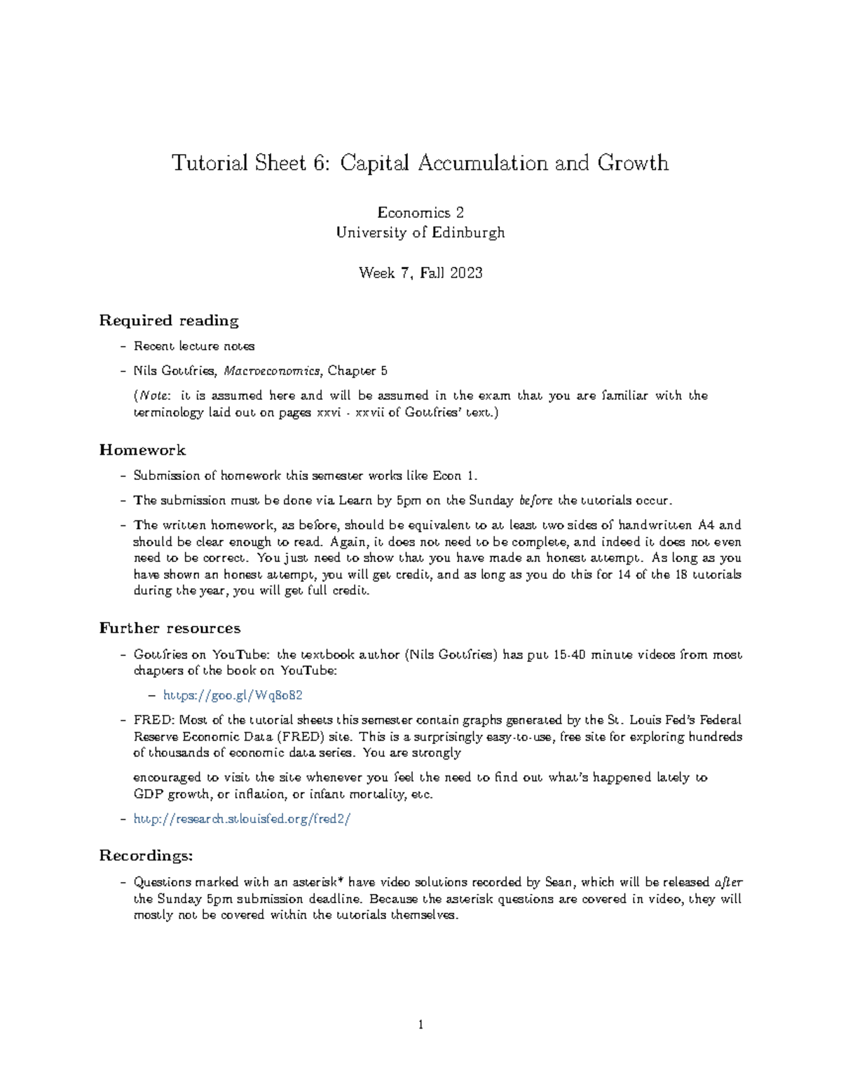 Tutorial 6 Solutions - answer - Tutorial Sheet 6: Capital Accumulation ...