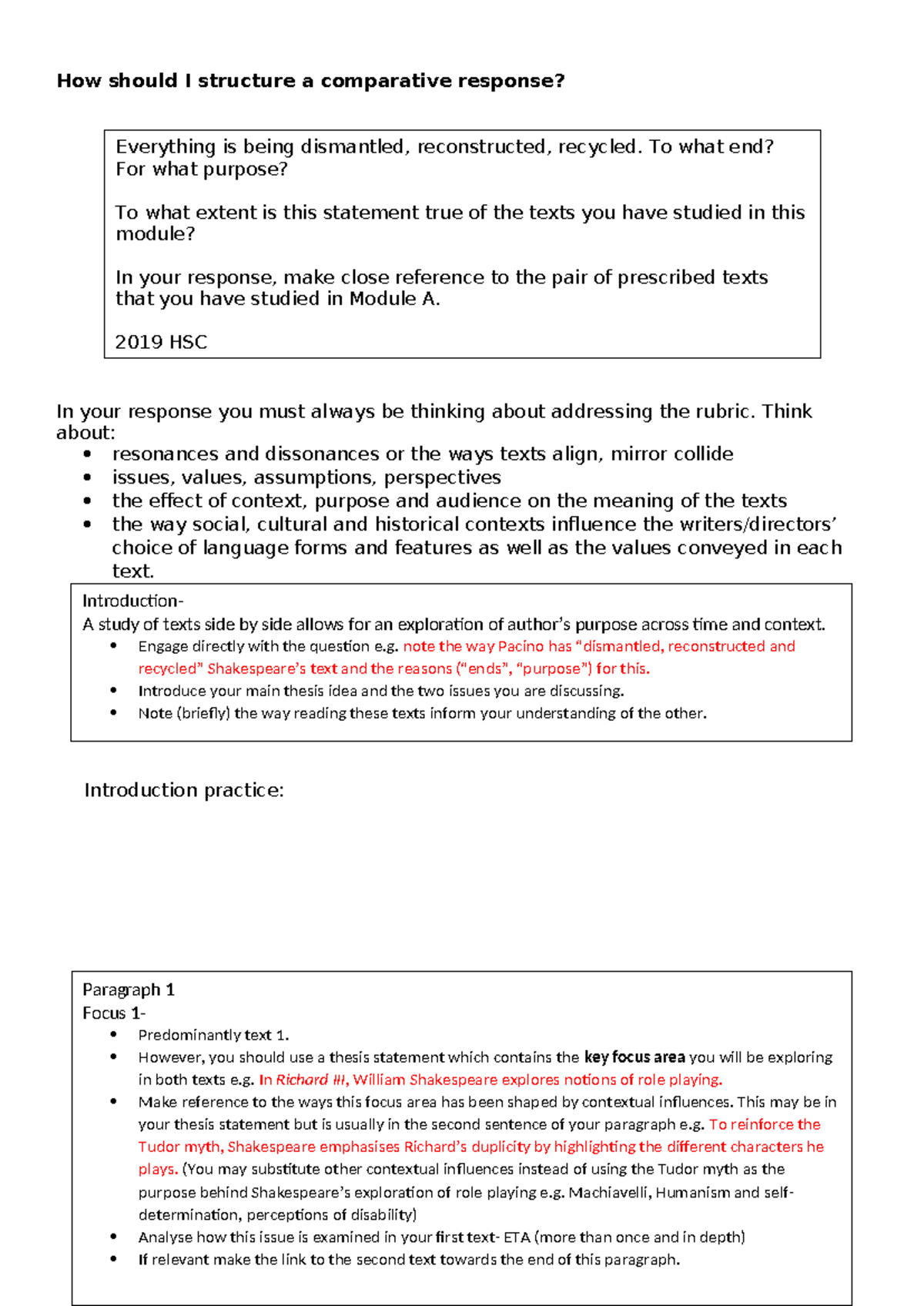 Structure a comparative response (2019 question) - How should I ...