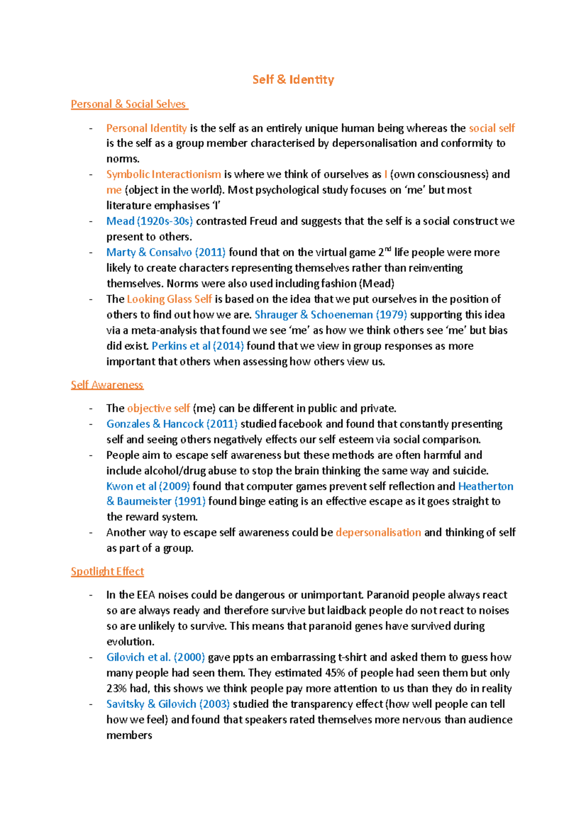Self and Identity - Self & Identity Personal & Social Selves Personal ...