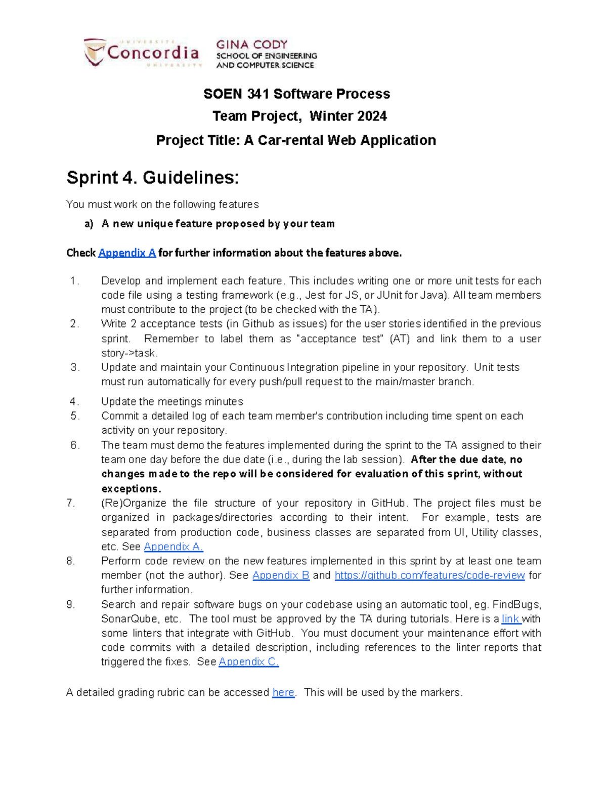 Sprint 4 Guidelines - SOEN 341 Software Process Team Project, Winter 2024 Project Title: A - Studocu