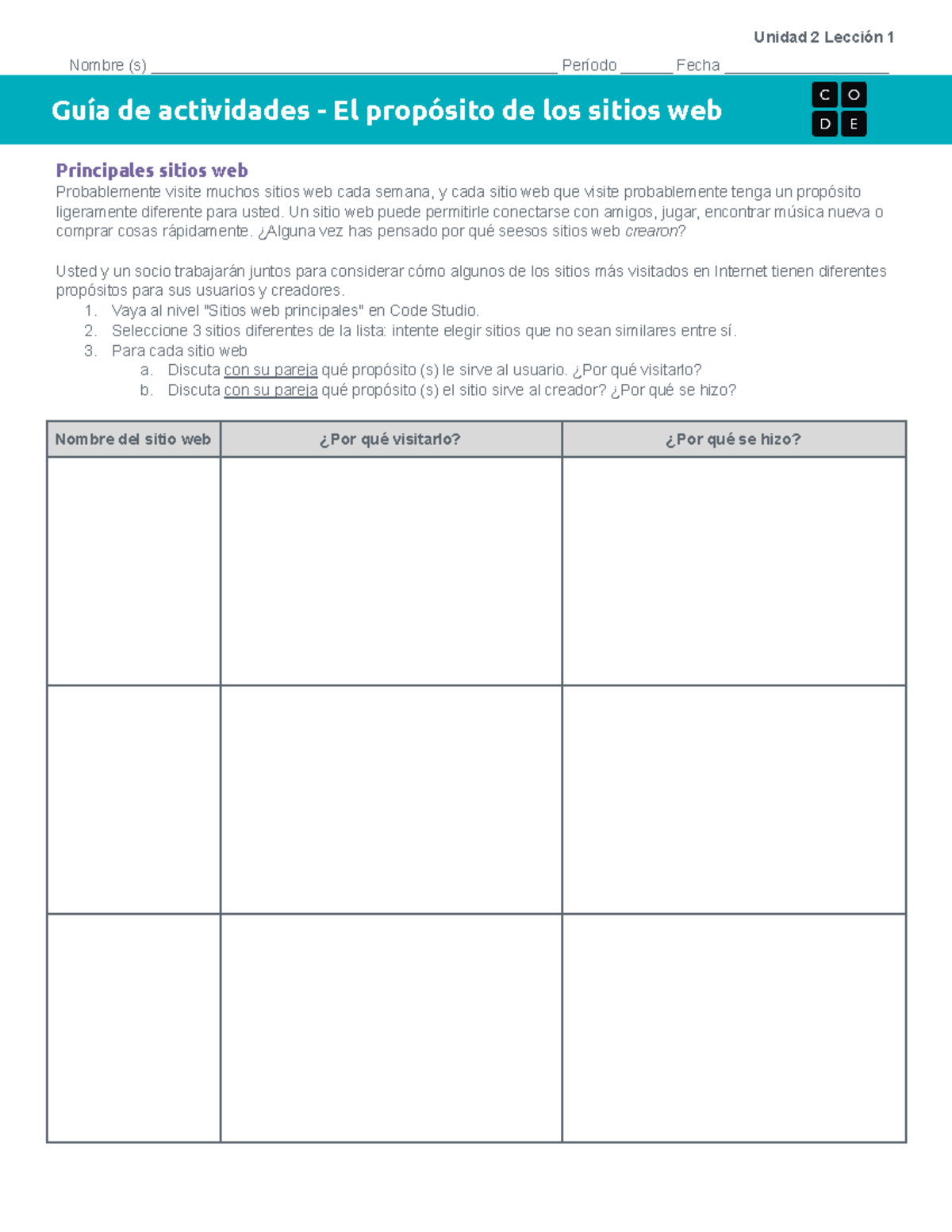 - Translated copy of U2L01 Activity Guide - The Purpose of Websites ...