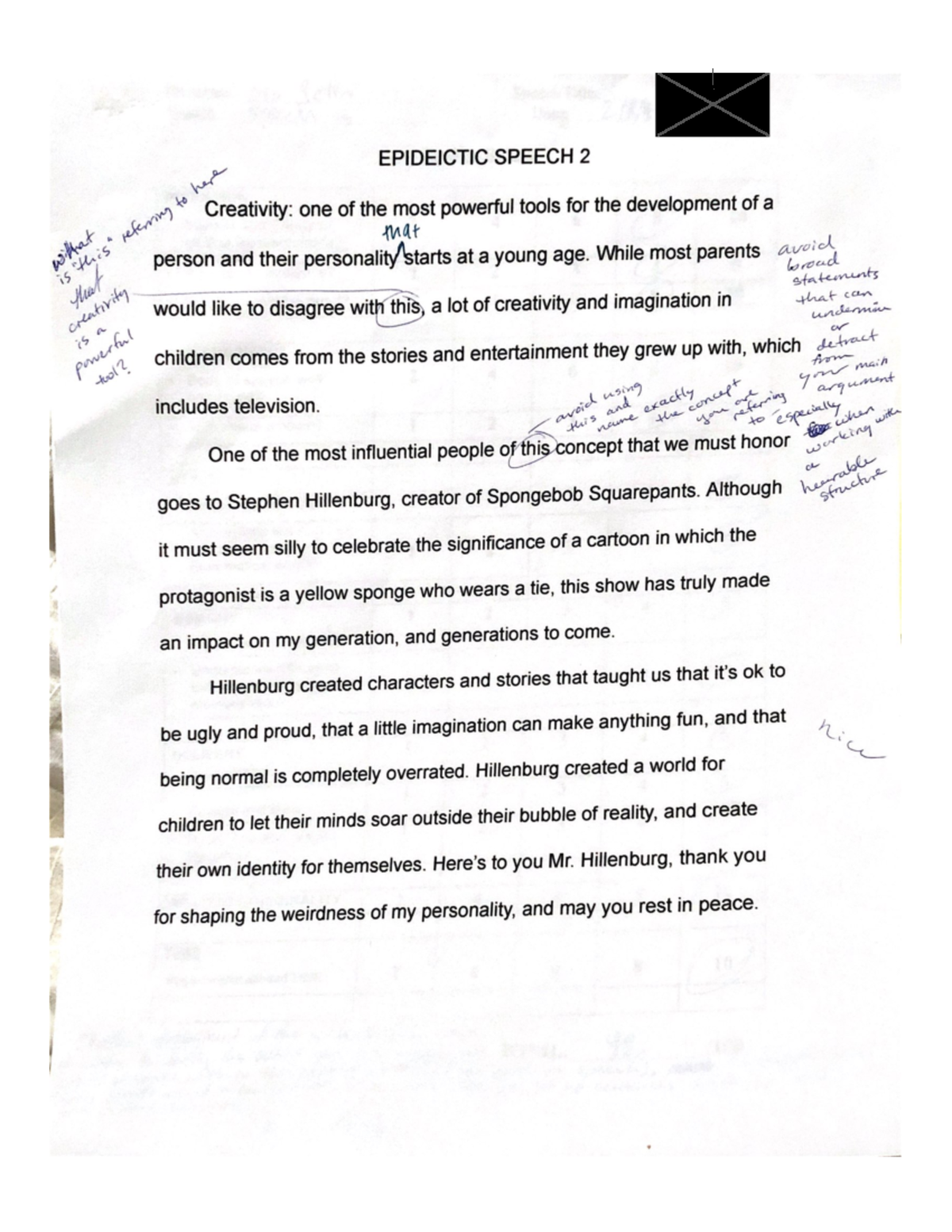 Epideictic Speech 2 Example - Writ 18, - Studocu